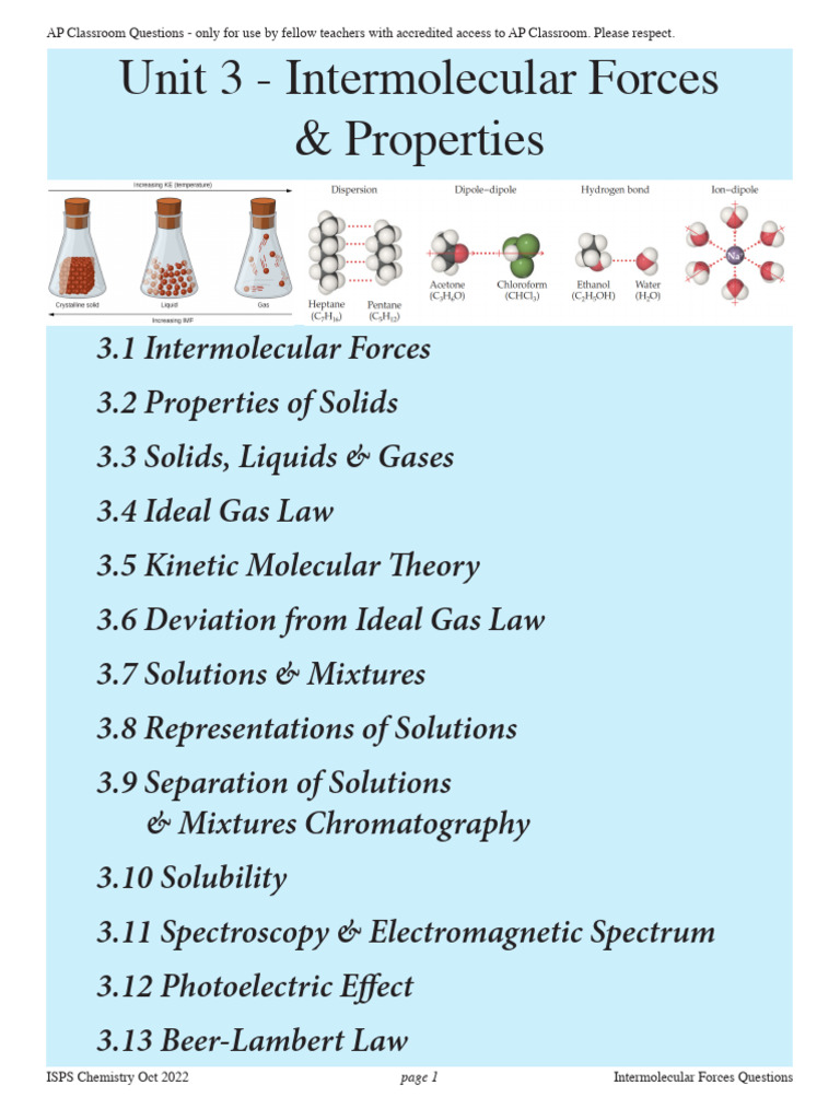 Unit 3 Intermolecular Forces & Properties Questions | PDF ...