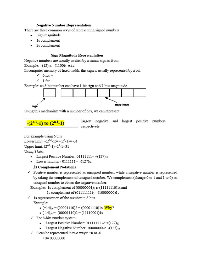 Negative Number Representation | PDF | Numbers | Mathematics