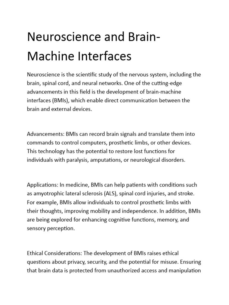 Neuroscience and Brain-Machine Interfaces | PDF