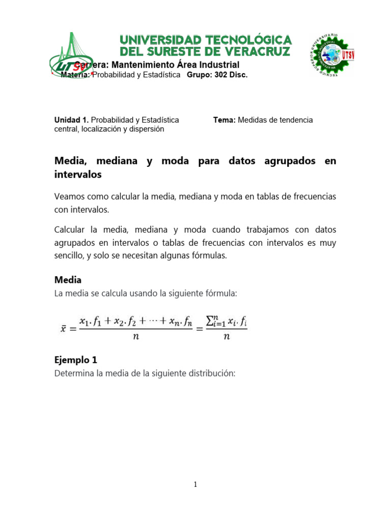CLASE Medidas Central de Datos Agrupados - 083353 | PDF | Modo ...