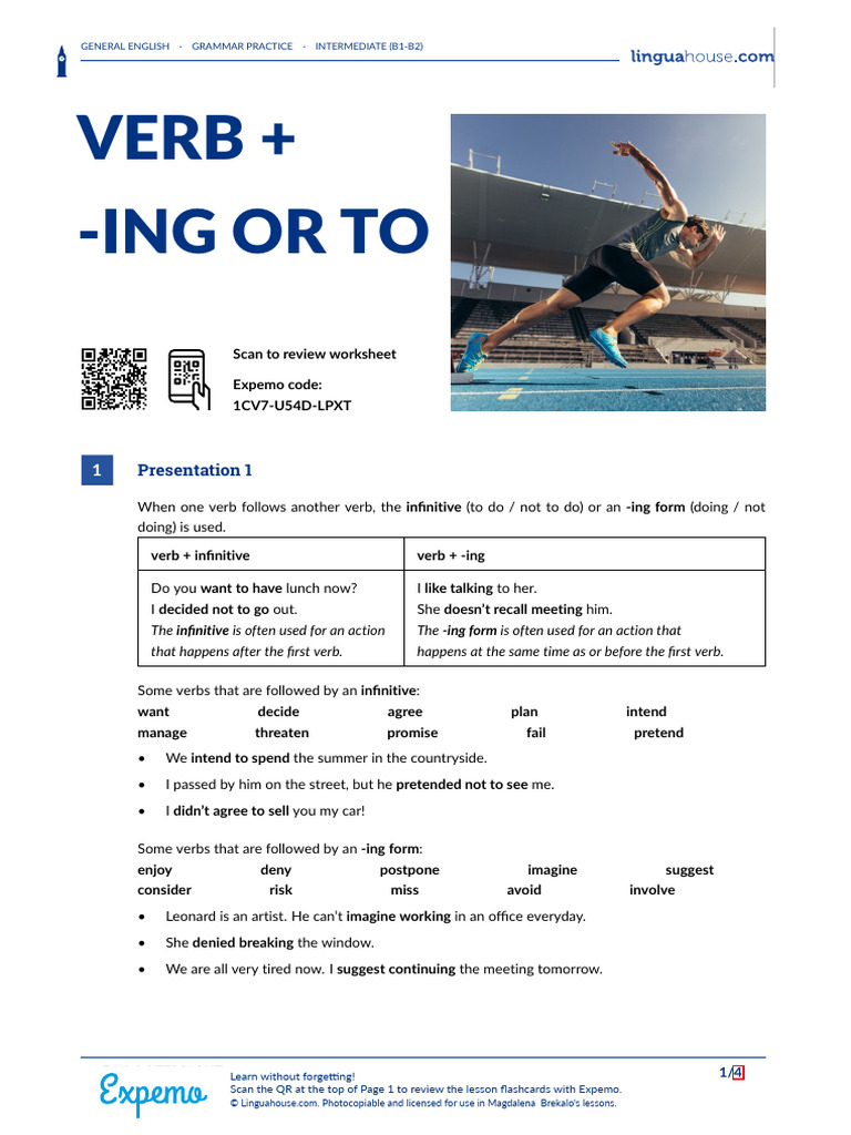 Verb Forms: -ing vs. To Infinitive | PDF