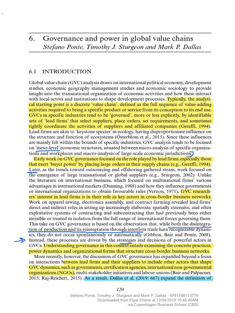 2019-Ponte-Sturgeon-Dallas-Governance-and-Power-in-GVCs-in-Handbook-of-GVCs 2 | PDF | Supply ...