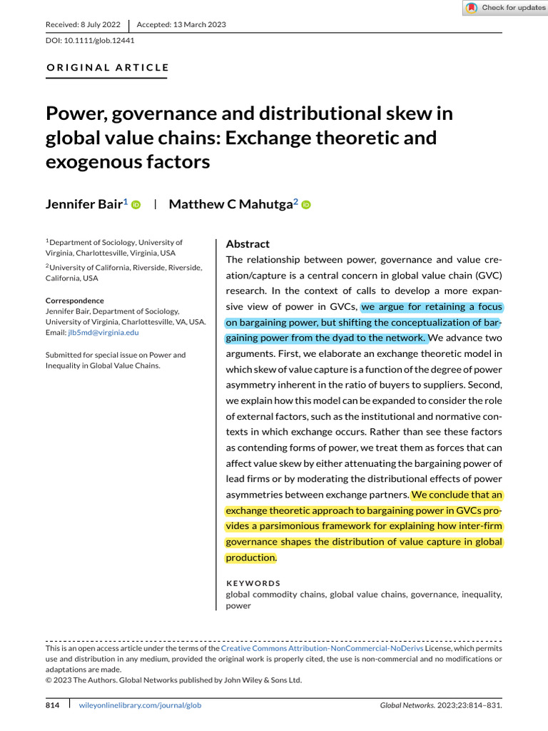 Global Networks - 2023 - Bair - Power Governance and Distributional ...