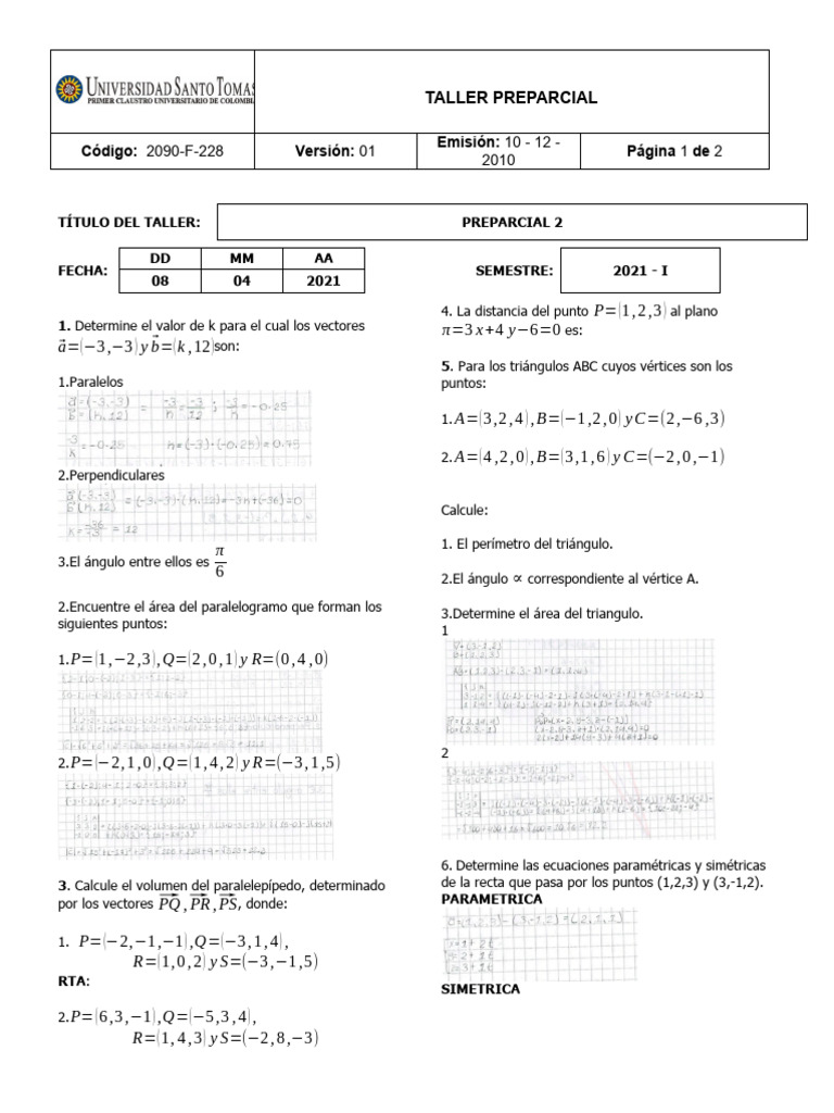 Taller Preparcial 2 | PDF | Triángulo | Matemática Elemental