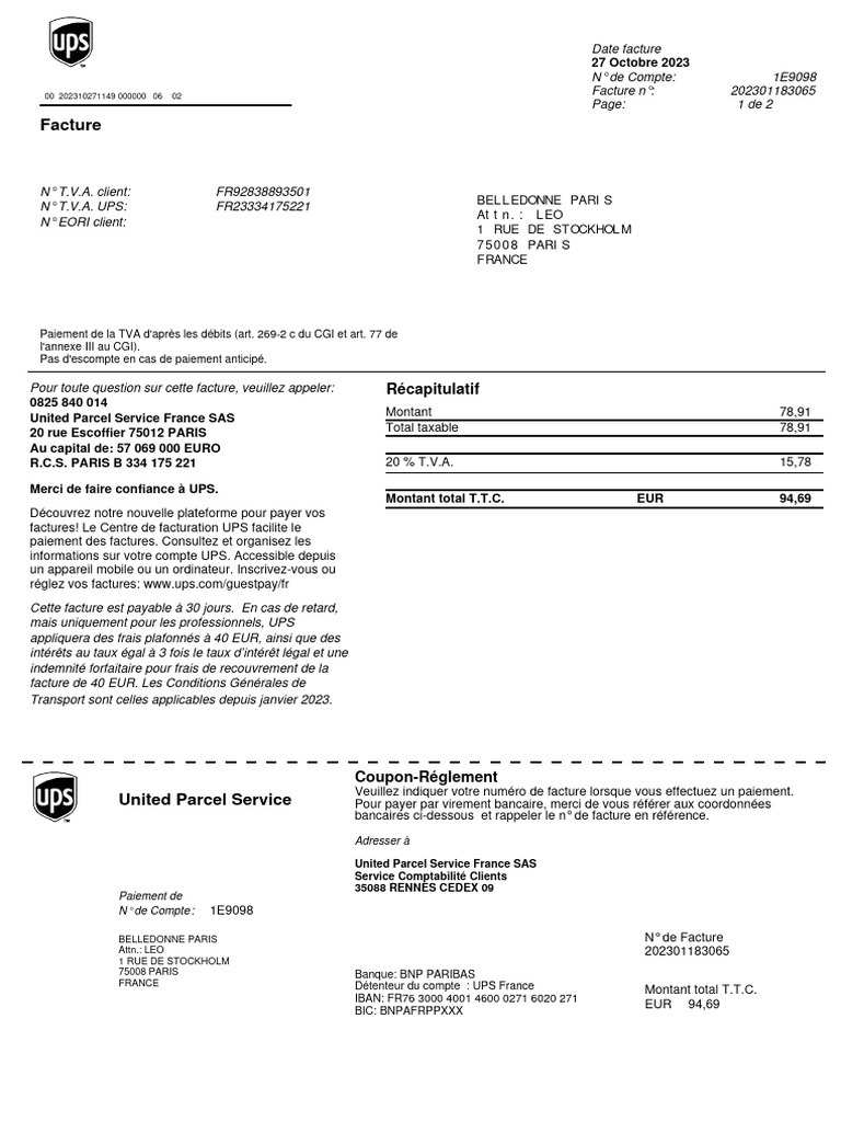 Facture UPS | PDF | Facture | Taxe sur la valeur ajoutée