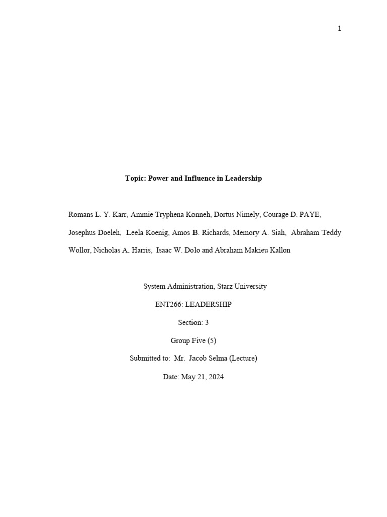 Group Five Leadership Final Project Ent 266-1-1 | PDF | Leadership | Power (Social And Political)