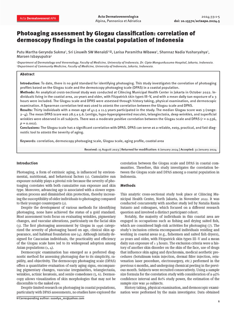 Photoaging Assessment by Glogau Classification: Correlation of ...