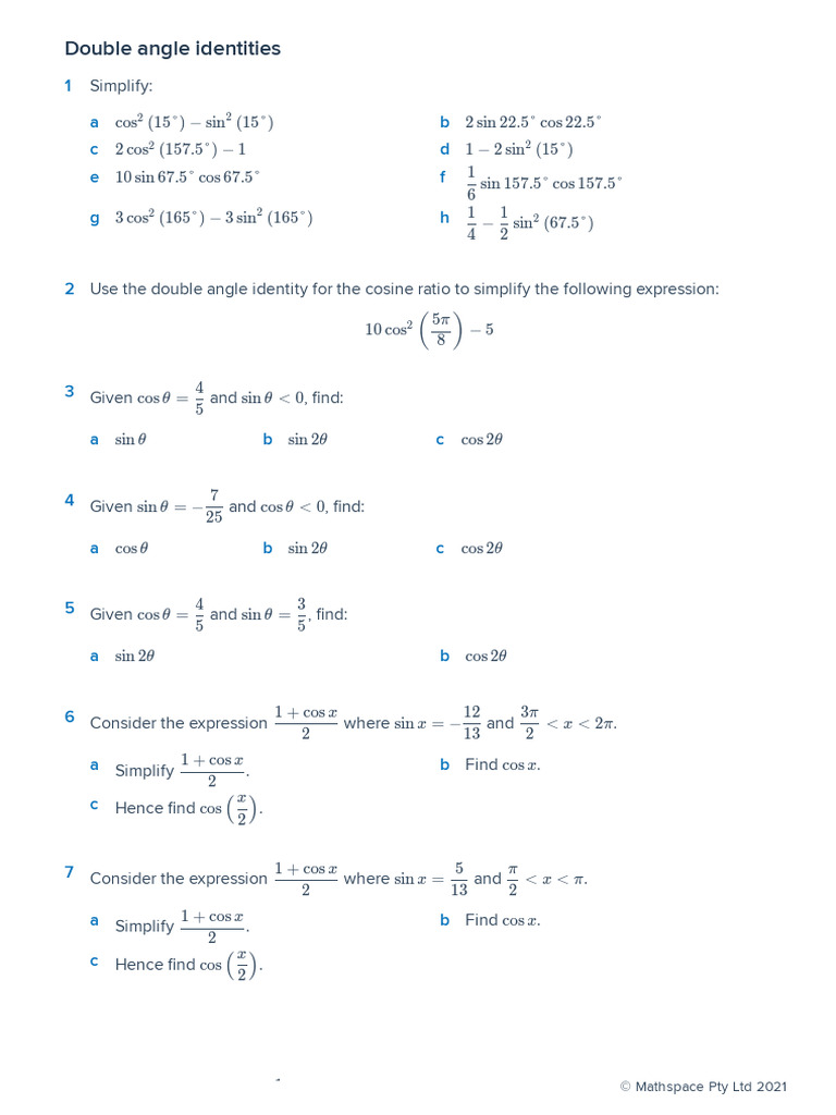 6.05 Double Angle Identities - Worksheet | PDF | Area | Elementary Geometry