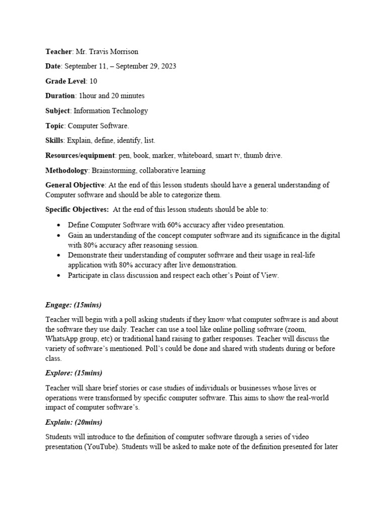Grade 10 software lesson plan (sep) | PDF | Software | Application Software