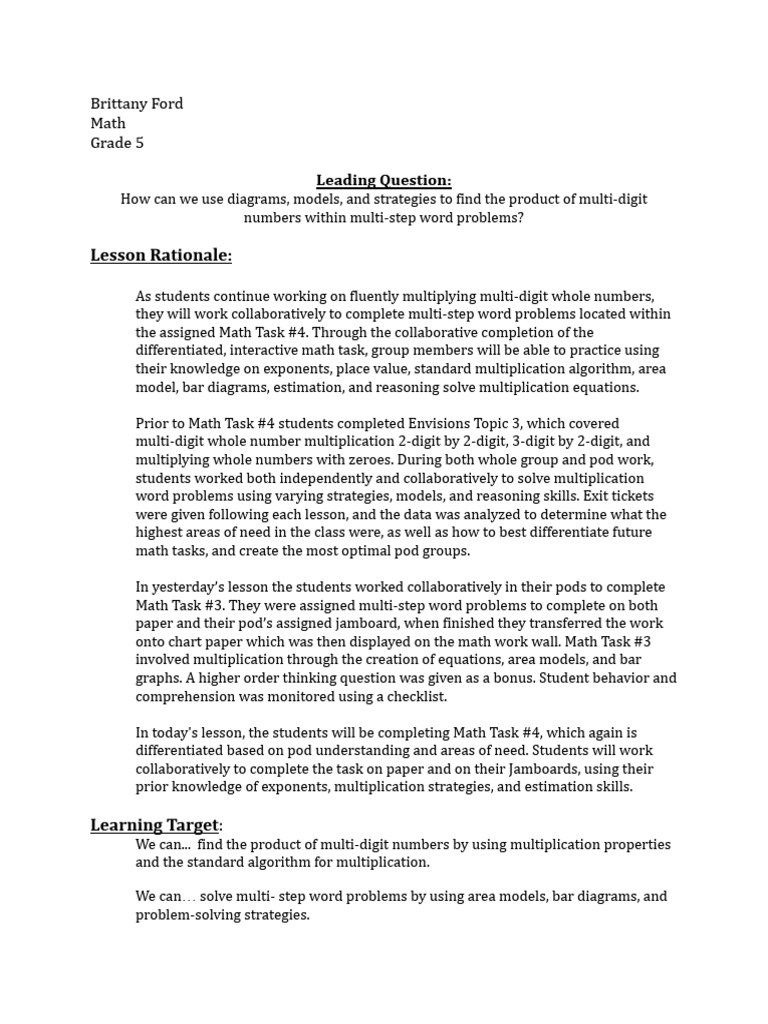 Ford Math Plans 10 25 | PDF | Mathematics | Multiplication