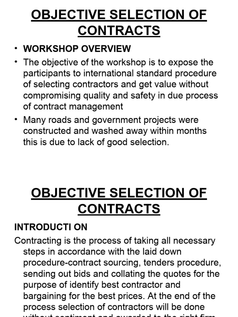 Objective Contract Selection Workshop | PDF | Quality Assurance | Audit