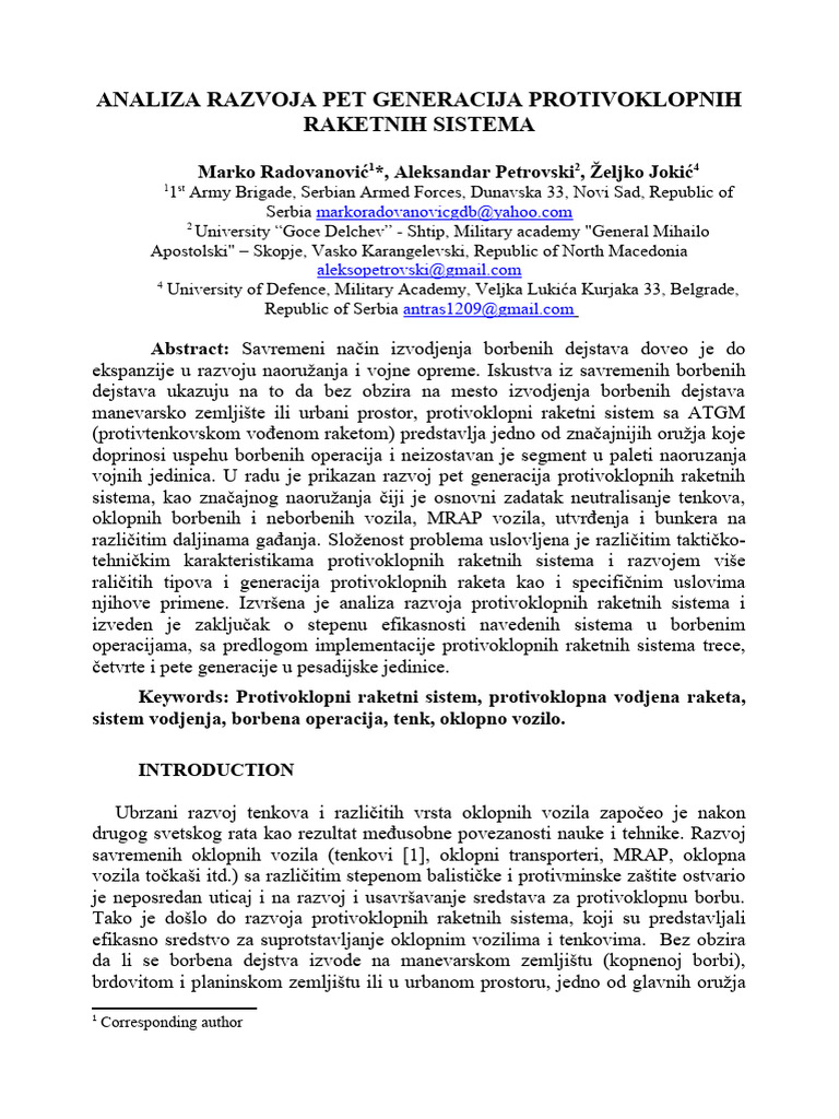 Razvoj Protivoklopnih Raketnih Sistema | PDF