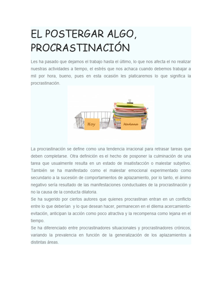 El Postergar Algo | PDF | Dilación | Habilidades profesionales