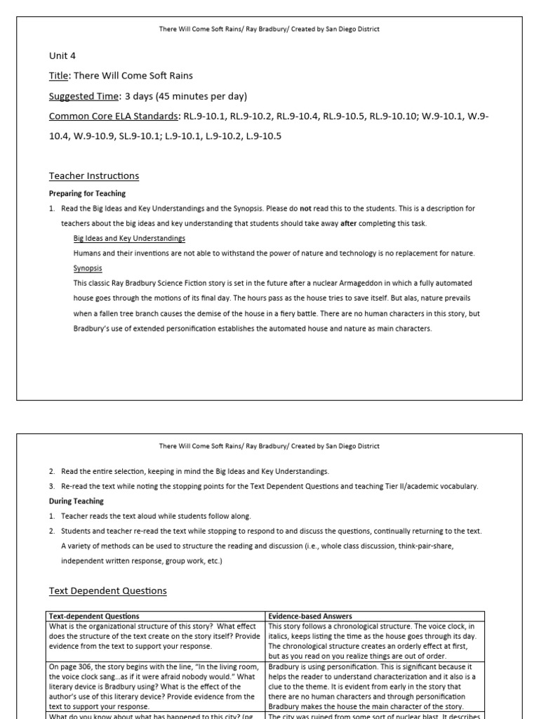 There Will Come Soft Rains. Lesson | PDF