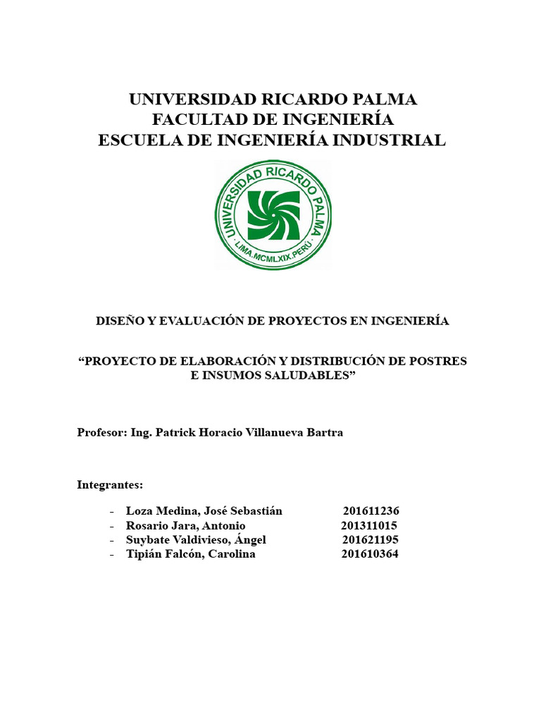 Ejemplo Proyecto Elaboración y Distribución de Postres e Insumos Saludables Primer Informe | PDF ...