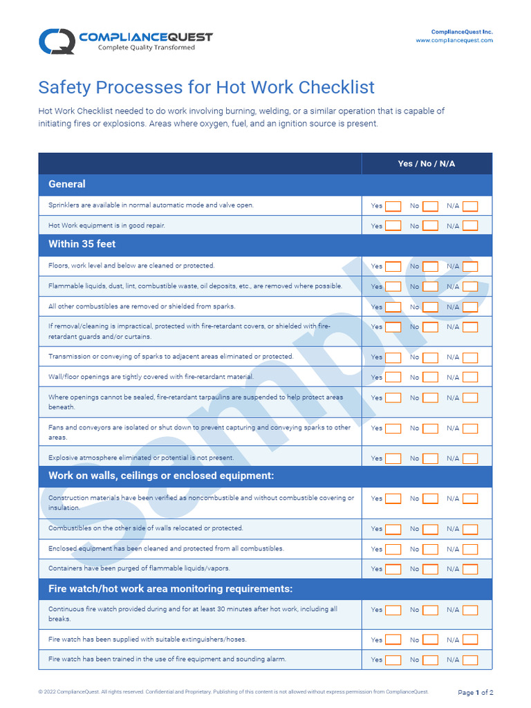 Hot Work Checklist | PDF | Safety