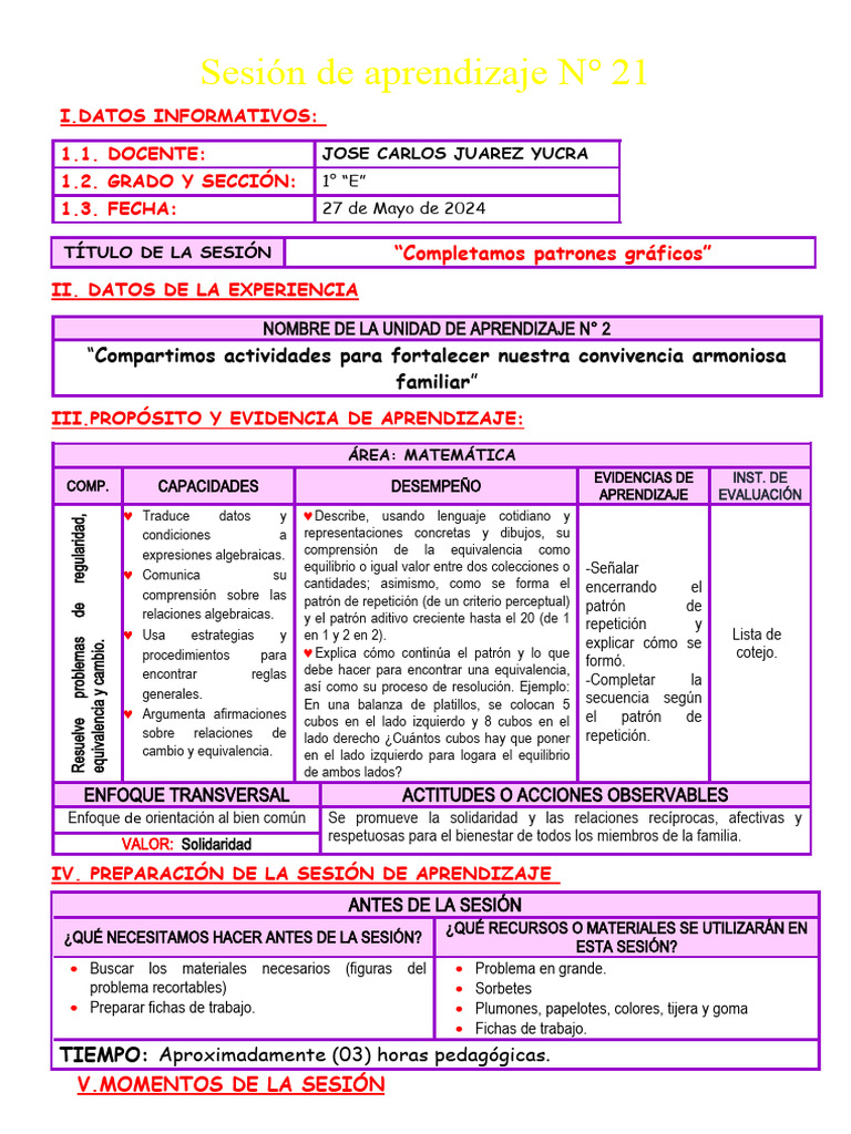 Completamos Patrones Gráficos en 1° | PDF | Aprendizaje