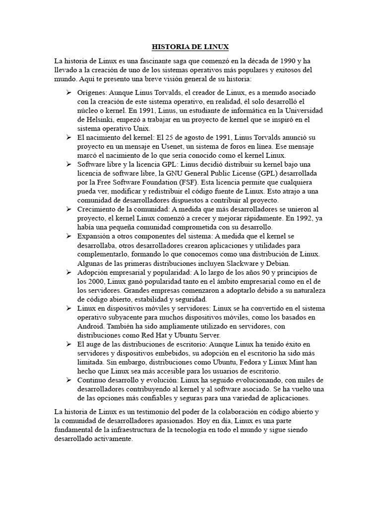Historia de Linux | PDF | Distribución de Linux | Unix