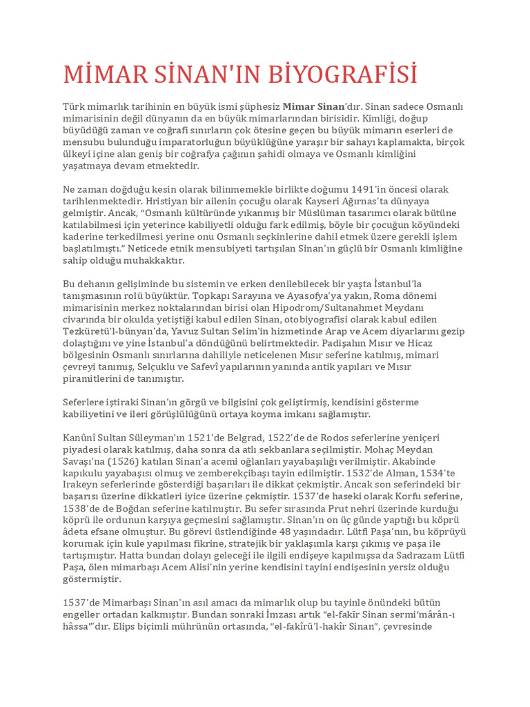 Mimar Sinan - Biyografi | PDF