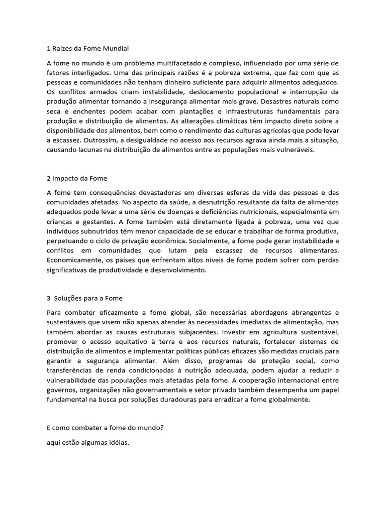 Causas e Soluções da Fome Mundial | PDF | Fome | Agricultura