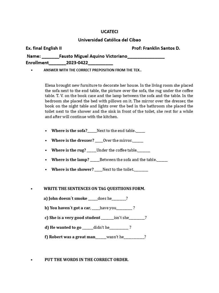 English II Final Exam Practice Guide | PDF | Furniture