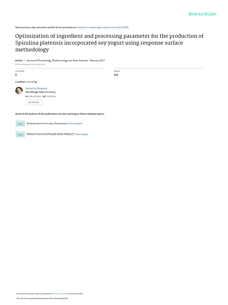 Optimization_of_ingredient_and_processing_paramete | PDF | Yogurt | Soybean