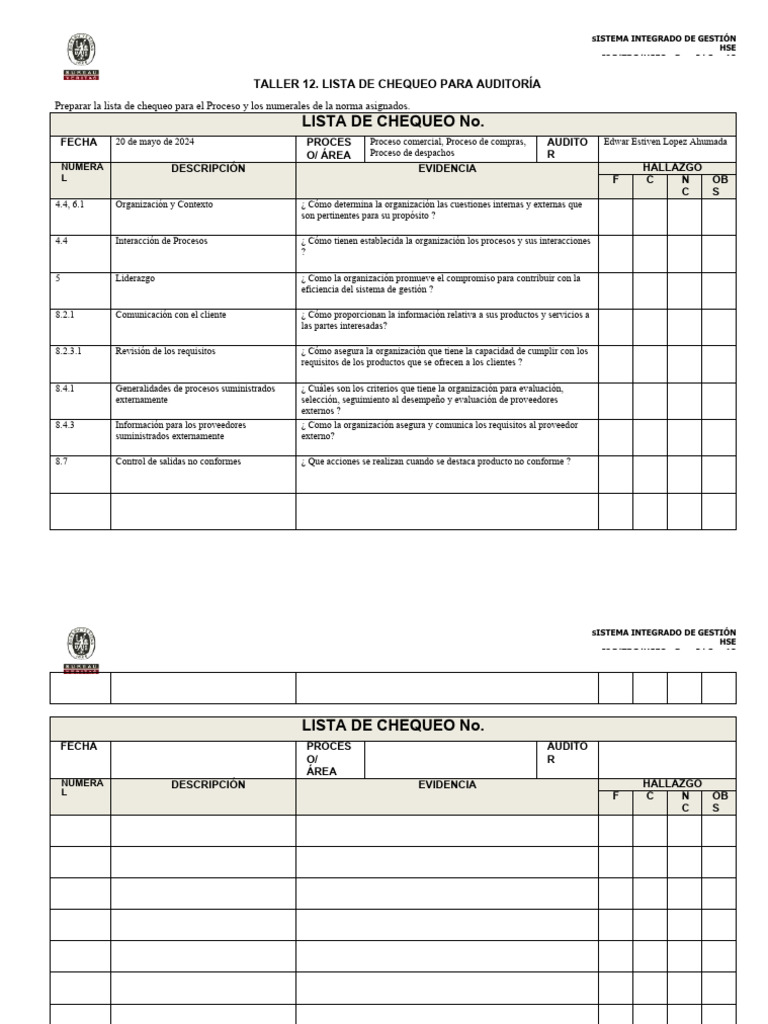 Lista de Chequeo para Auditoría HSE | PDF | Auditoría | Business