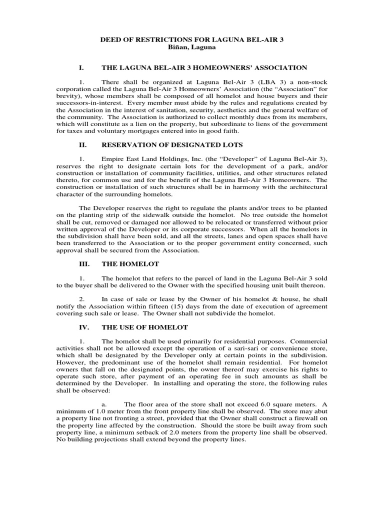 Laguna Belair 3 Deed of Restriction | PDF | Roof | Fence