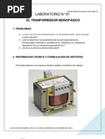 Regulacion de Voltje y Eficiencia en El Transformador Monofasico | PDF | Transformador ...