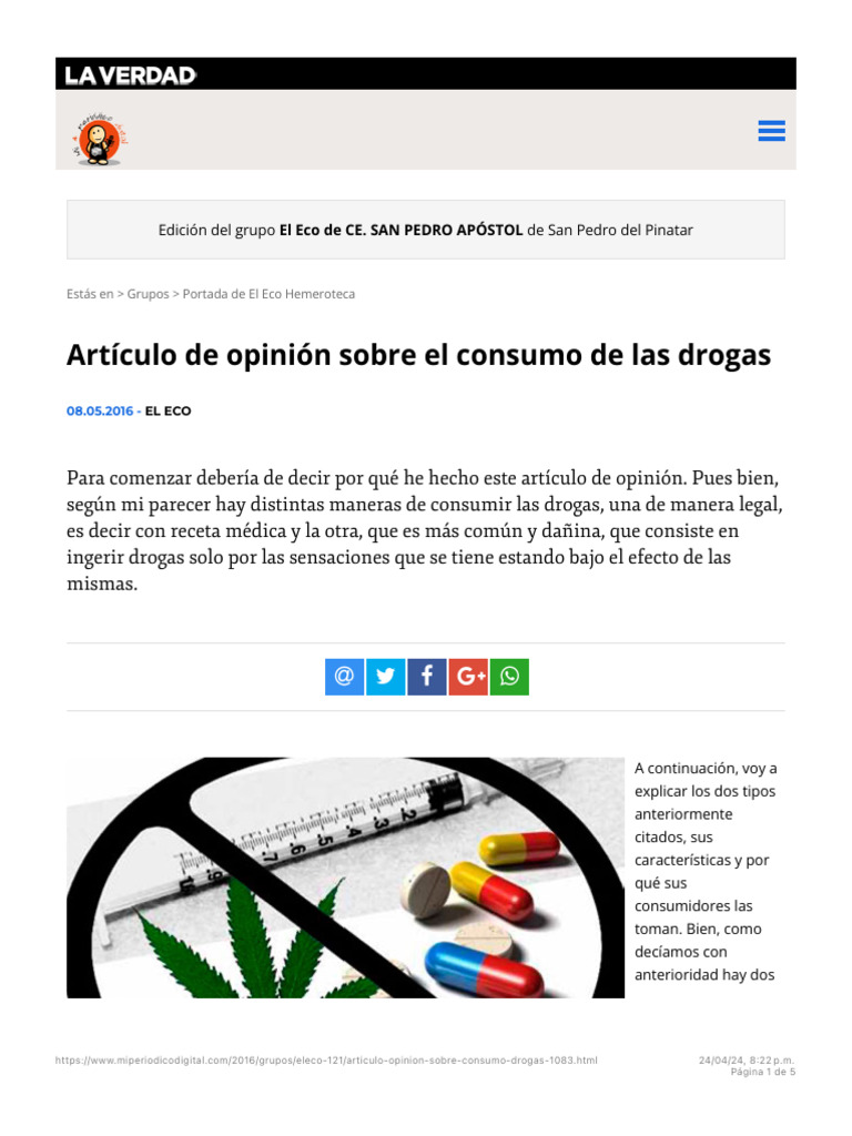 Artículo de Opinión Sobre El Consumo de Las Drogas | Descargar gratis PDF | Drogas | La ...