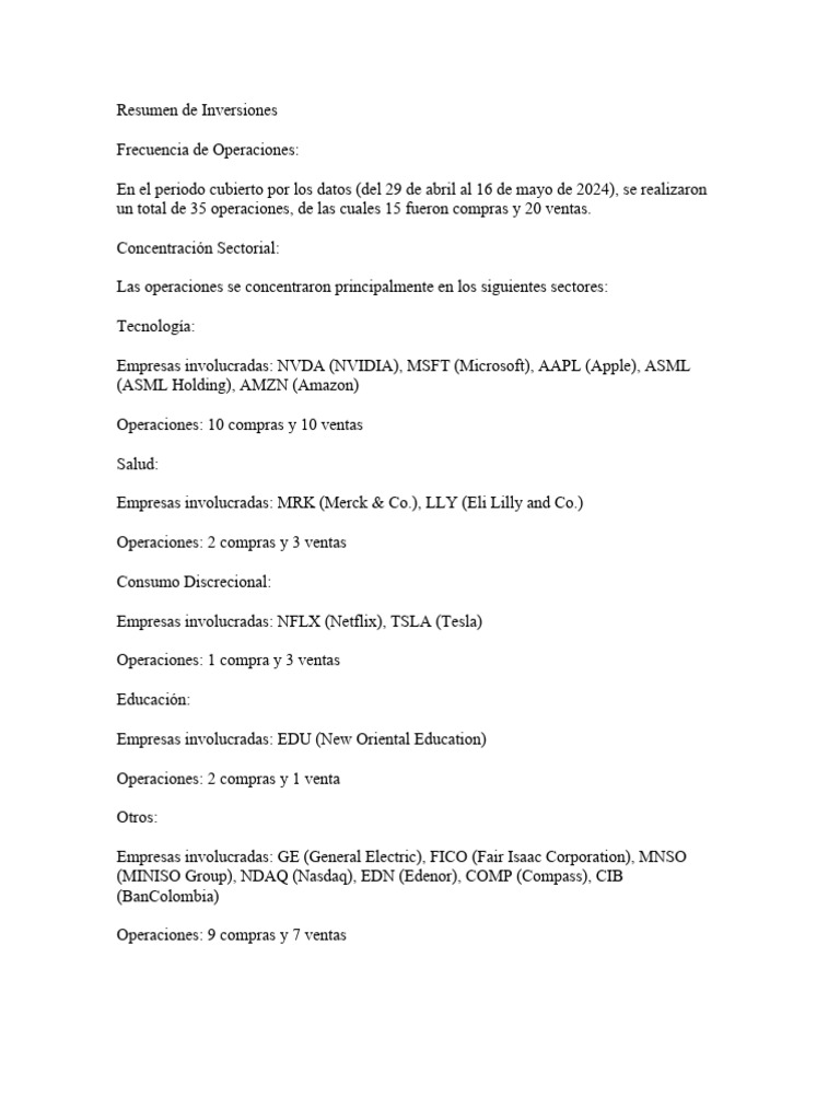 Resumen de inversiones | PDF | Compartir (Finanzas) | Economias