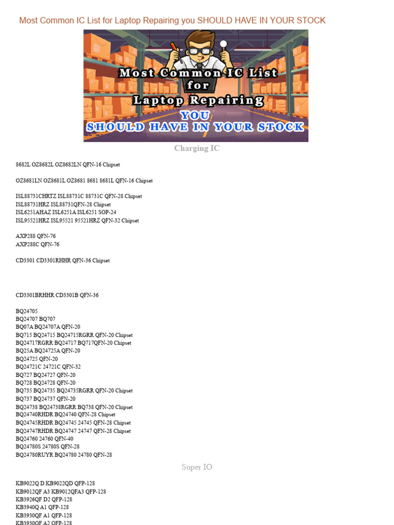 Most Common IC List For Laptop Repairing You SHOULD HAVE IN YOUR STOCK | PDF | Electronic ...