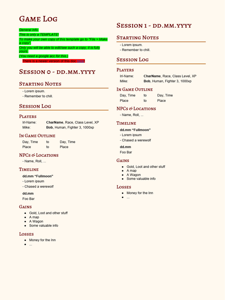 D&D Campaign Log Template | PDF