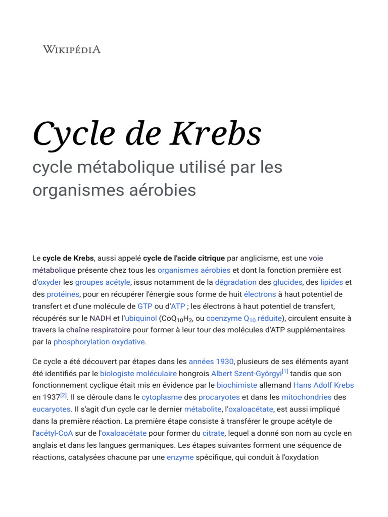 Comprendre le cycle de Krebs | PDF | Régime et nutrition | Chimie