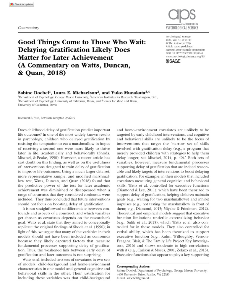 Doebel Et Al 2019 Good Things Come To Those Who Wait Delaying ... Doebel Et Al 2019 Good Things Come To Those Who Wait Delaying ...