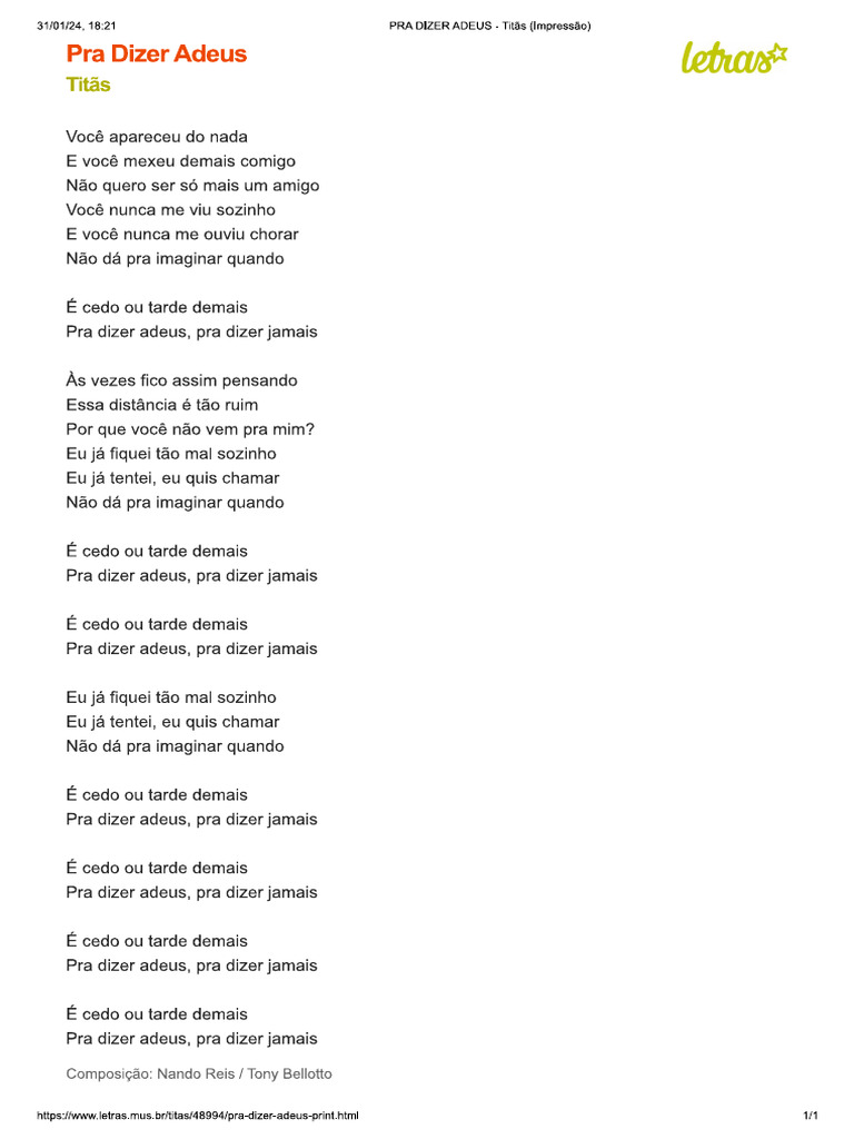 Pra Dizer Adeus, Pra Dizer Jamais - E | PDF