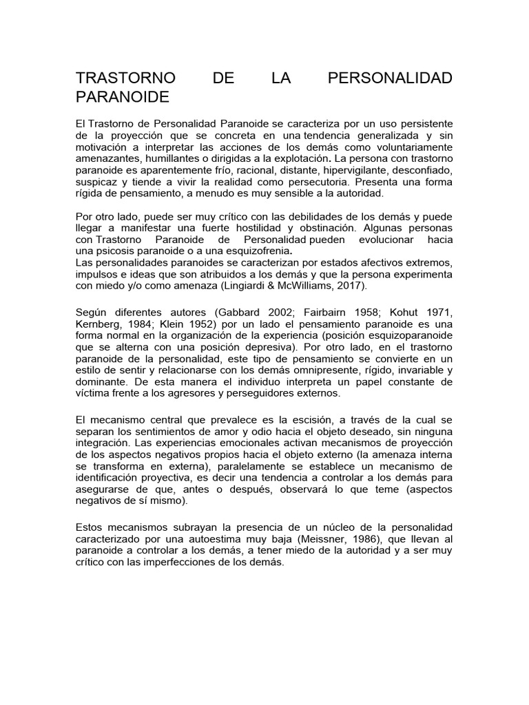 Trastorno de La Personalidad Paranoide | PDF | Ciencias del ...