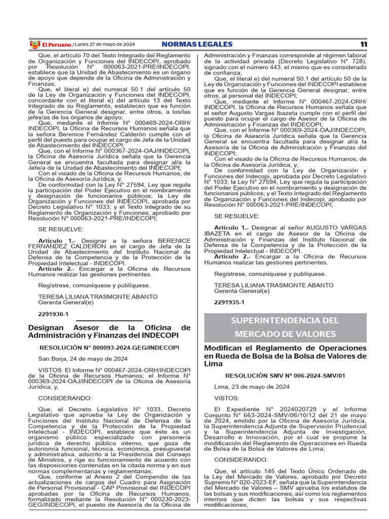 Normas Legales: El Peruano | PDF | Regulación | Servicio Civil