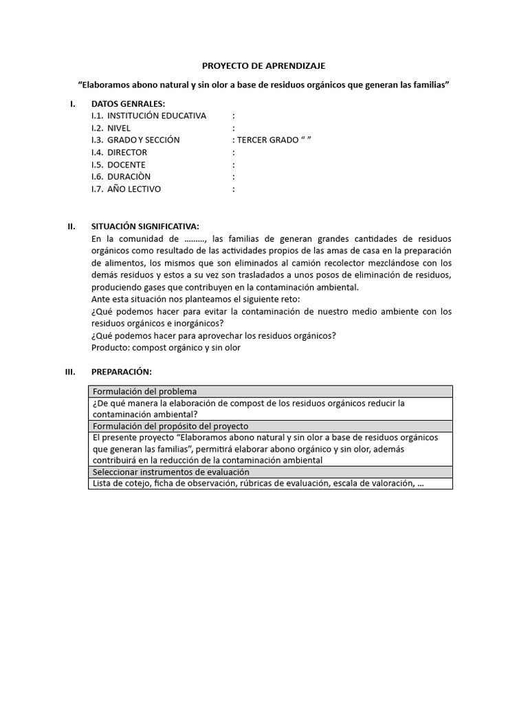 Proyecto de Aprendizaje 1 | PDF | Residuos | Evaluación