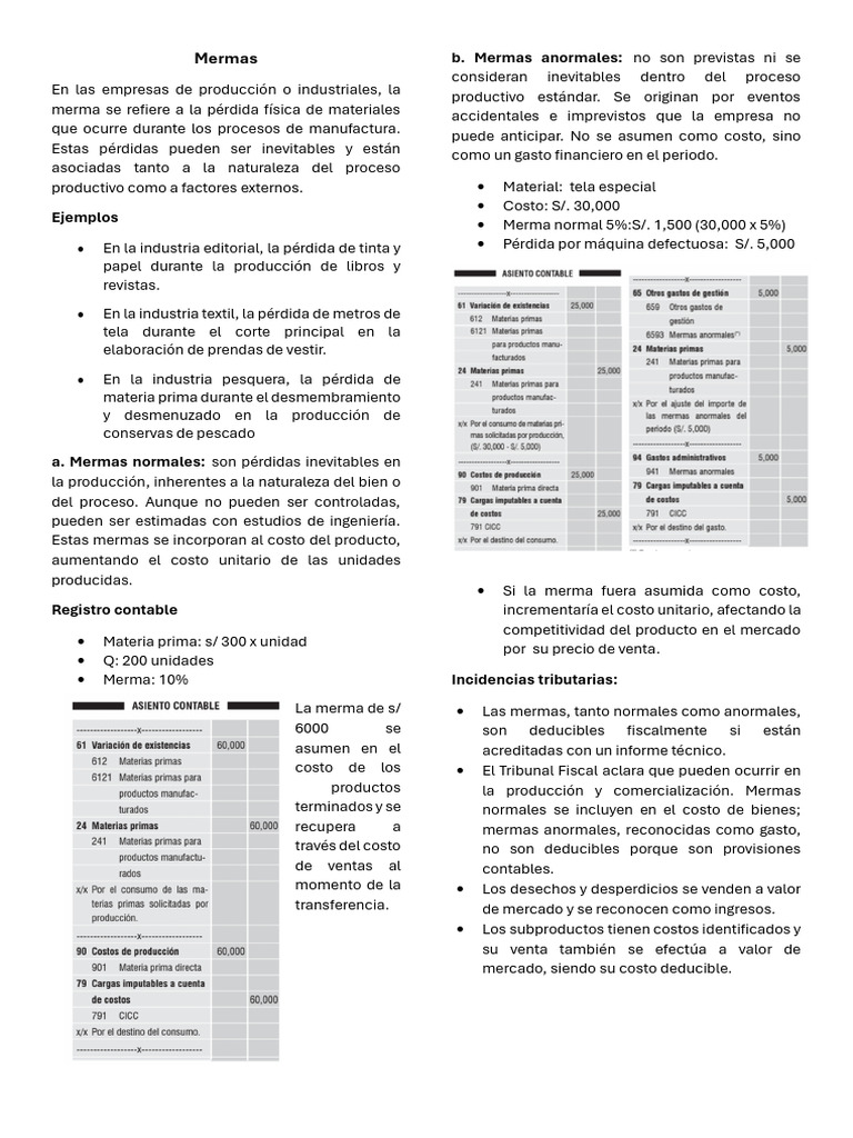 Mermas y Desmedro | PDF | Costo | Contabilidad