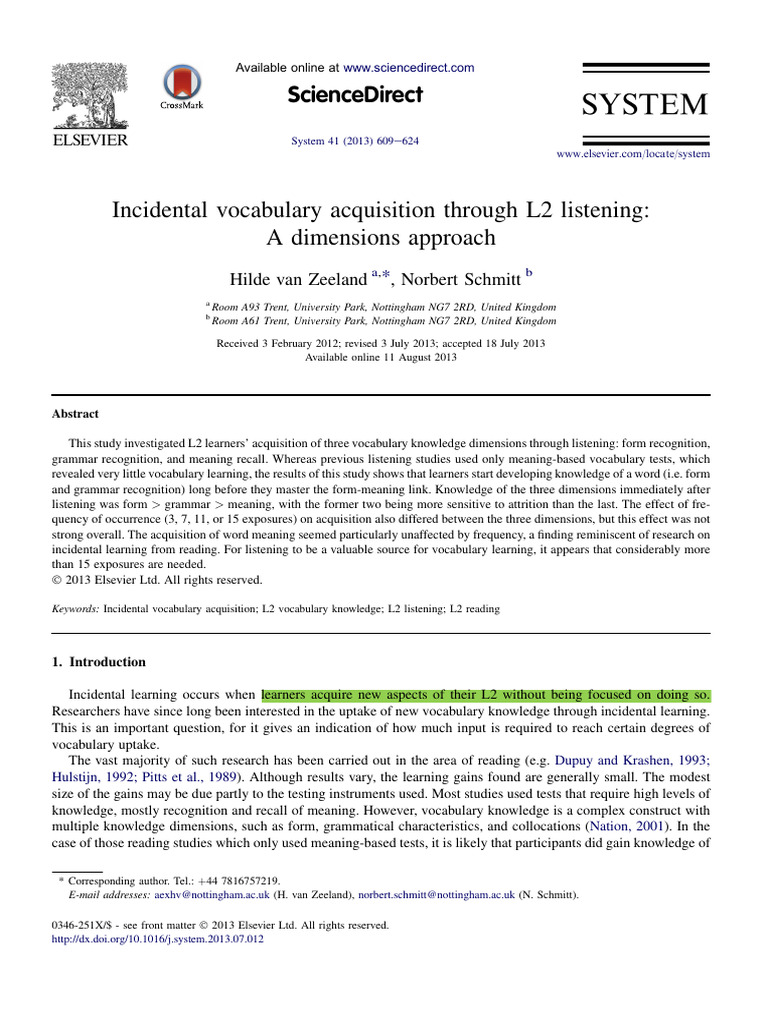 Incidental vocabulary acquisition through L2 listening | PDF | Vocabulary | Second Language