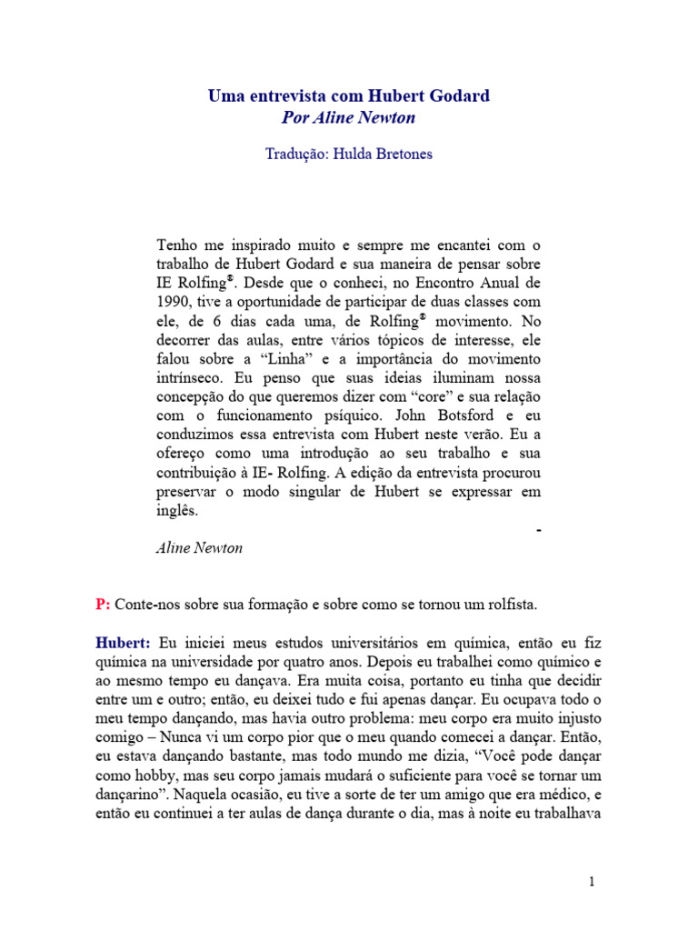 Uma Entrevista Com Hubert Godard - Completo | PDF | Emoções | Pensamento