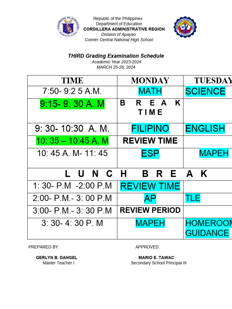 Apayao High School Exam Schedule 2024 | PDF