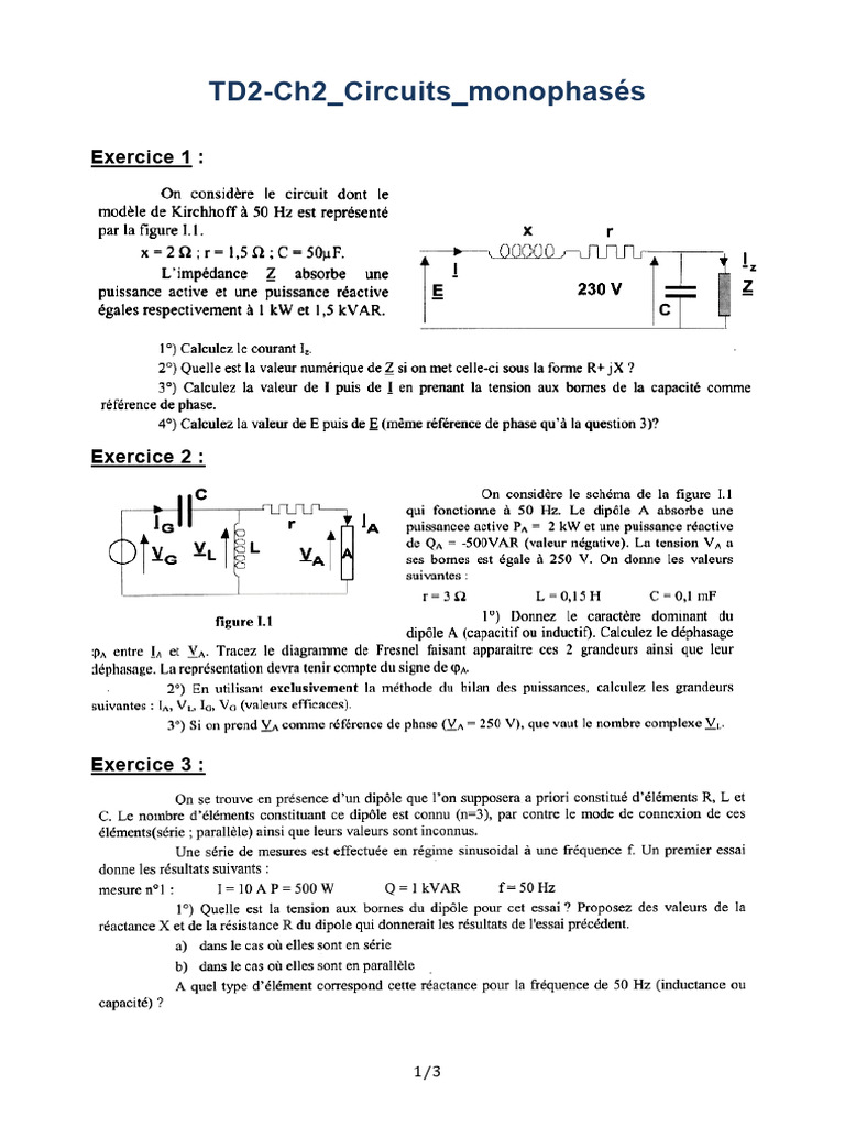 Ch2 TD2 Circuits Monophasés | PDF