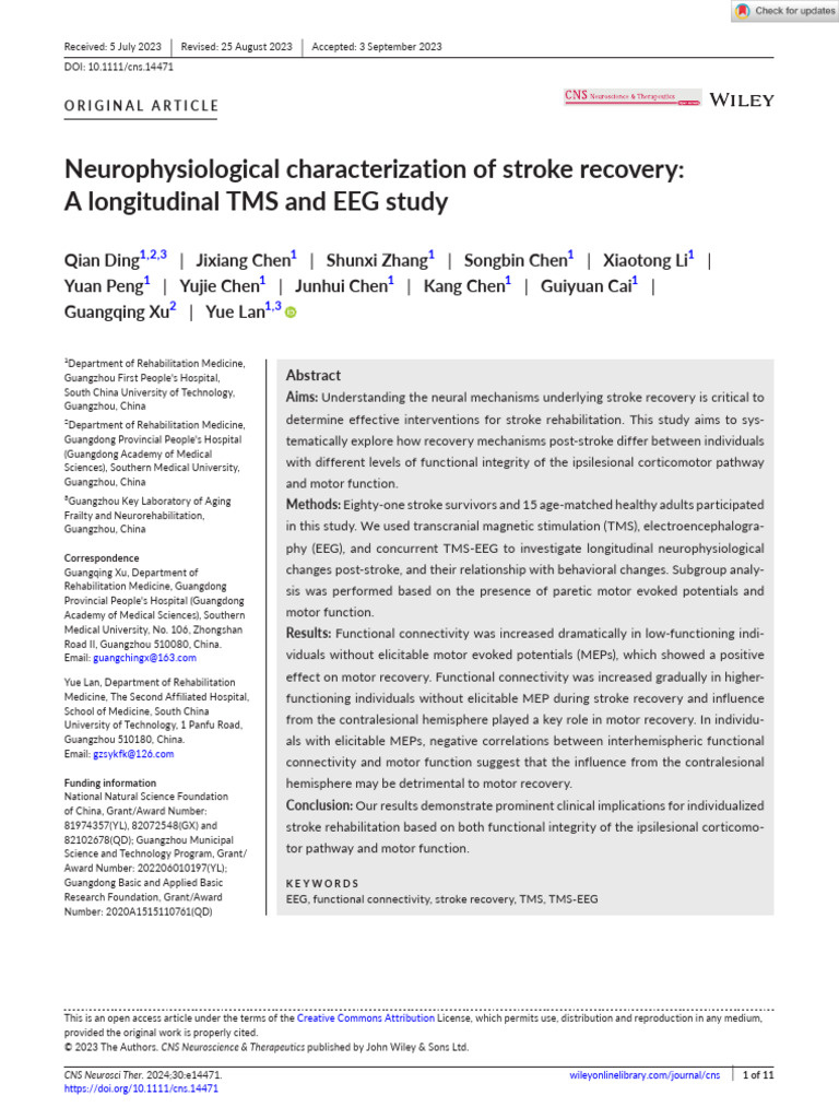CNS Neuroscience Therapeutics - 2023 - Ding - Neurophysiological ...