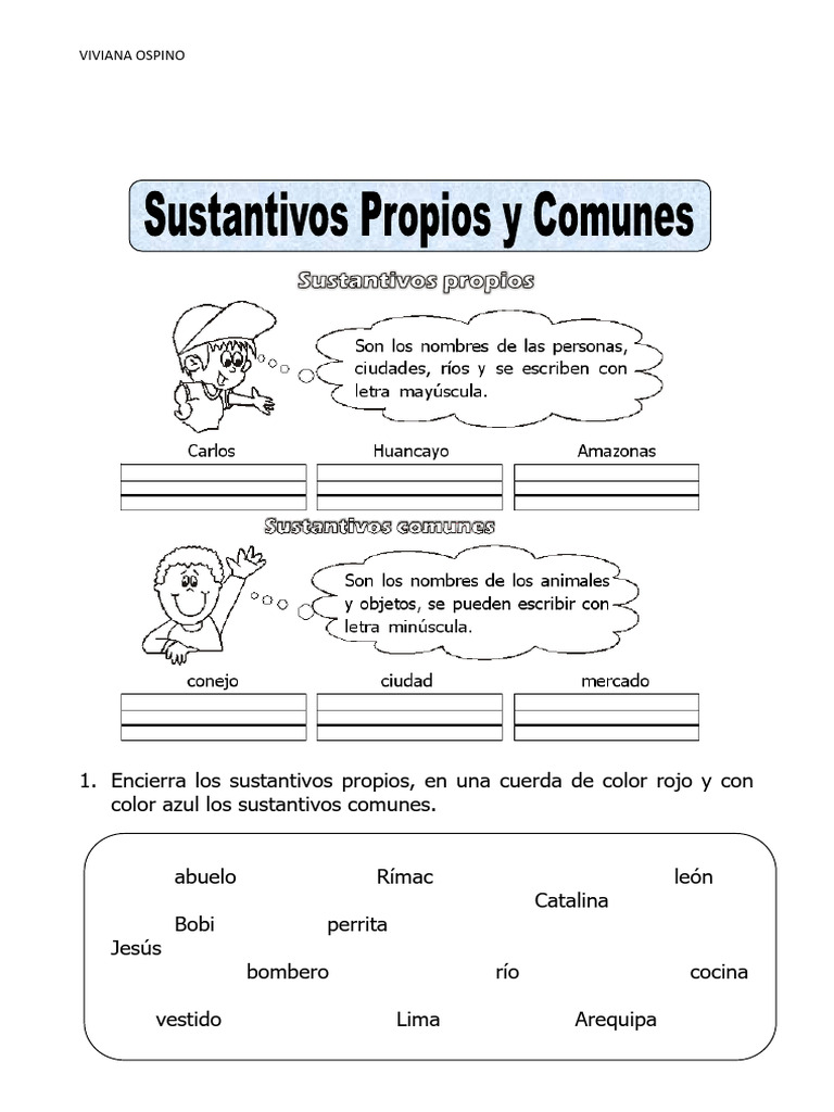 Sustantivos Propios y Comunes para Primero Deprimaria | PDF