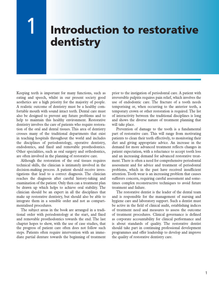 1.Introduction to restorative dentistry | PDF | Dentistry | Periodontology
