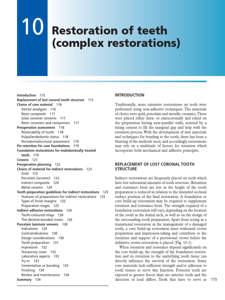 10.restoration of Teeth (Complex Restorationns) | PDF | Dental Material ...