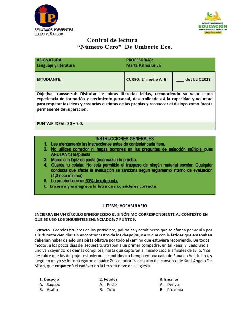 Control de Lect. Numero Cero | PDF