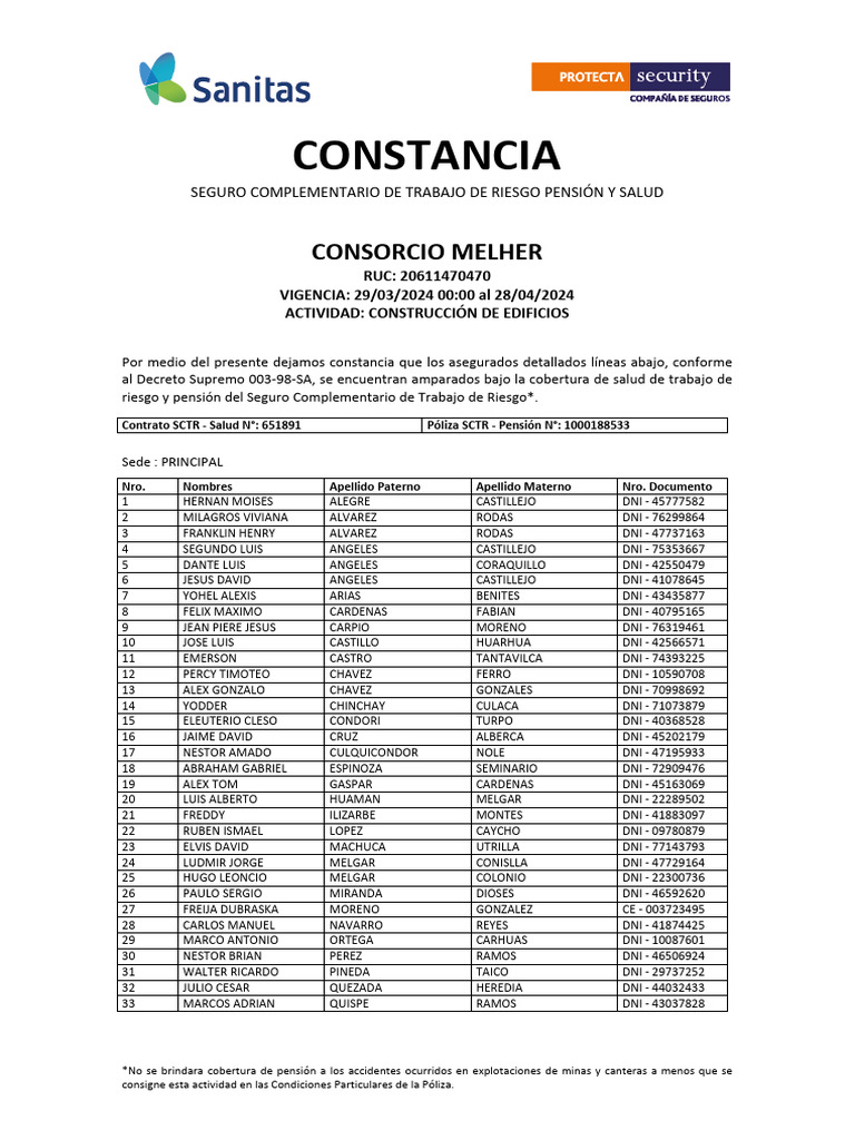 CONSORCIO MELHER CONSTANCIA CONJUNTA RENOVACION MARZOOconstancia | PDF